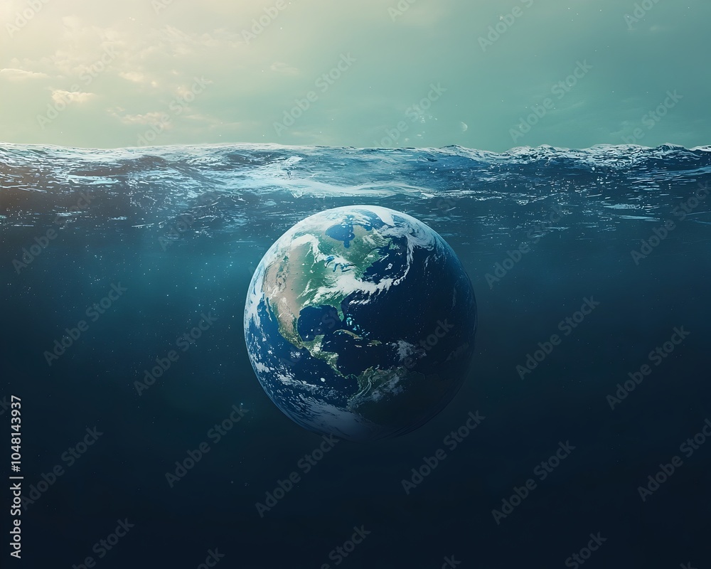 Submerged Planet Earth Symbolizing the Effects of Global Warming and ...
