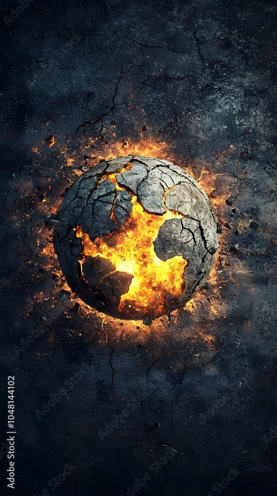 Cracked Planet Earth Revealing Fiery Core Symbolizing Geological Forces ...
