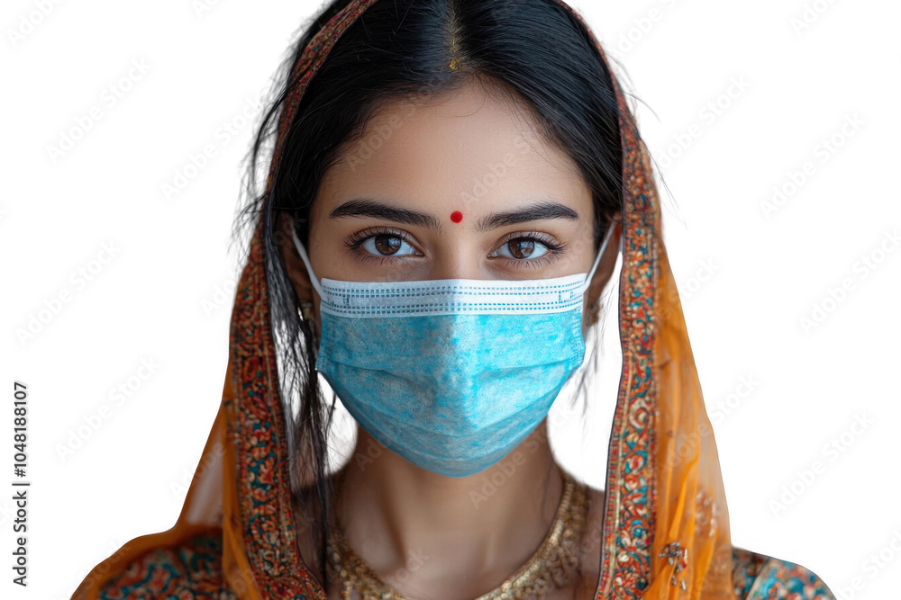 Indian woman wearing KN95 Masks isolated on transparent background, png ...
