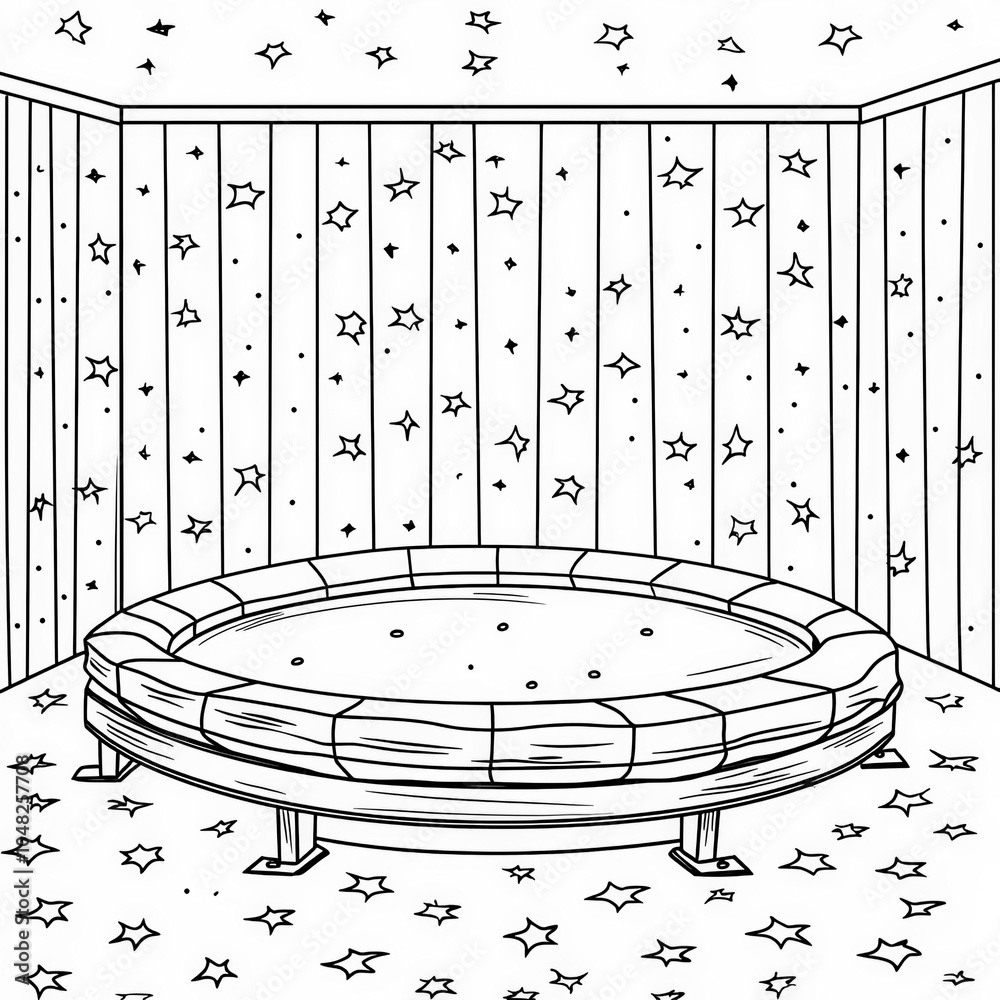 A fun day at a trampoline park, coloring page for kids, simple outline ...