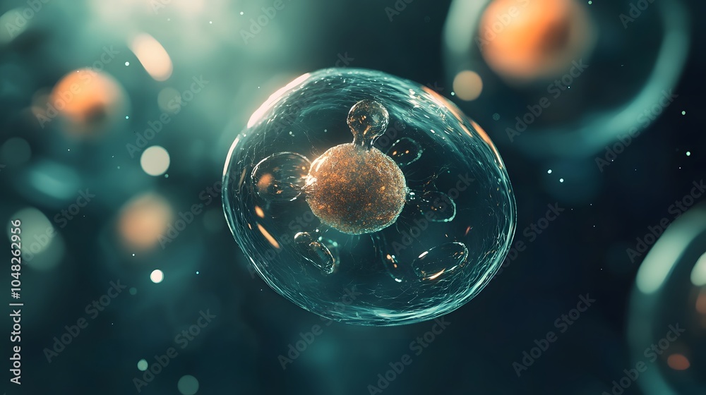 Microscopic view of a cell undergoing apoptosis, nucleus shrinking and ...