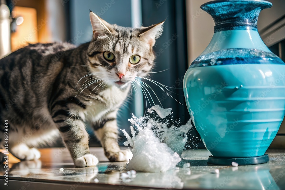 Image of Cute tiny hyper realistic American Bobtail Cat breed running ...