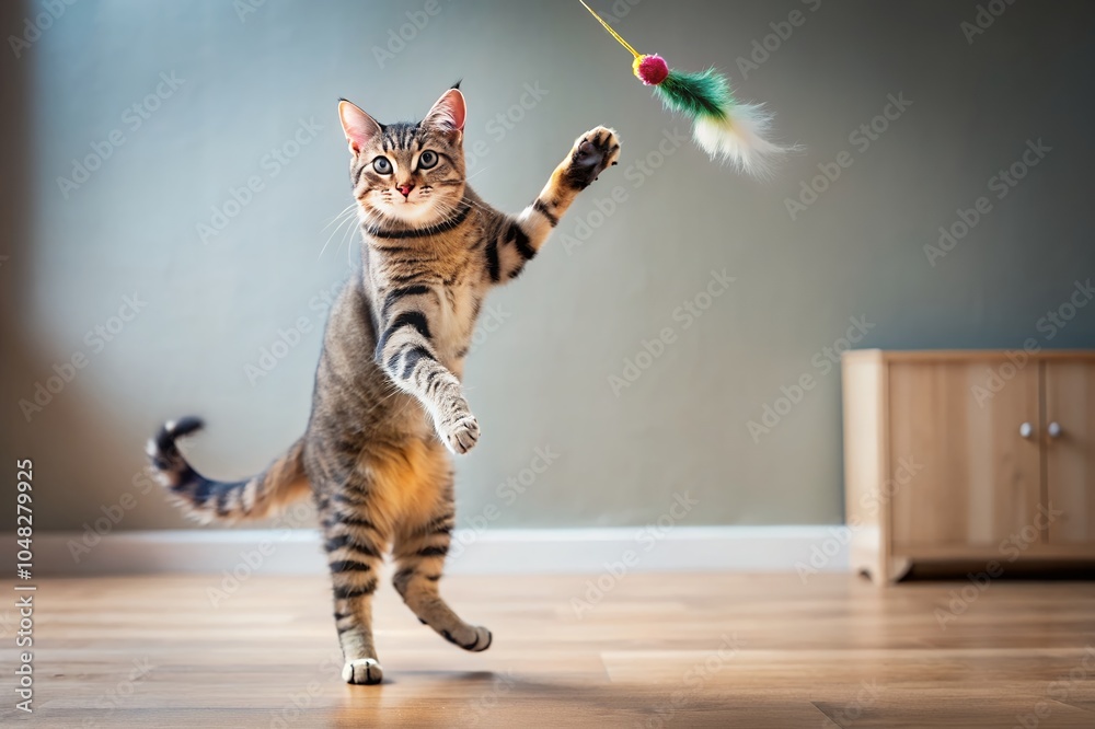 Image of Cute tiny hyper realistic American Bobtail Cat breed running ...