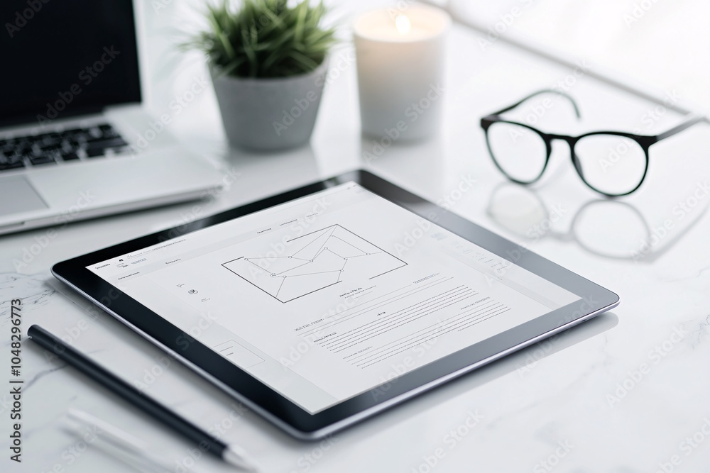 Digital sketch of a website layout on a tablet, creative design process ...