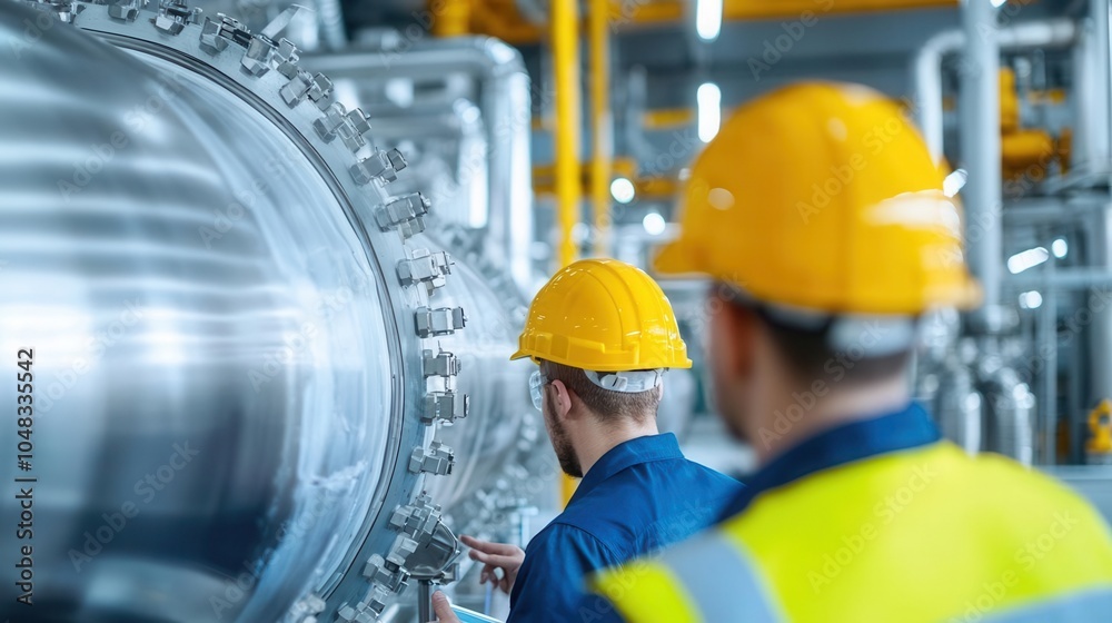 Engineers discussing hydrogen fuel conversion in a clean, minimalist ...