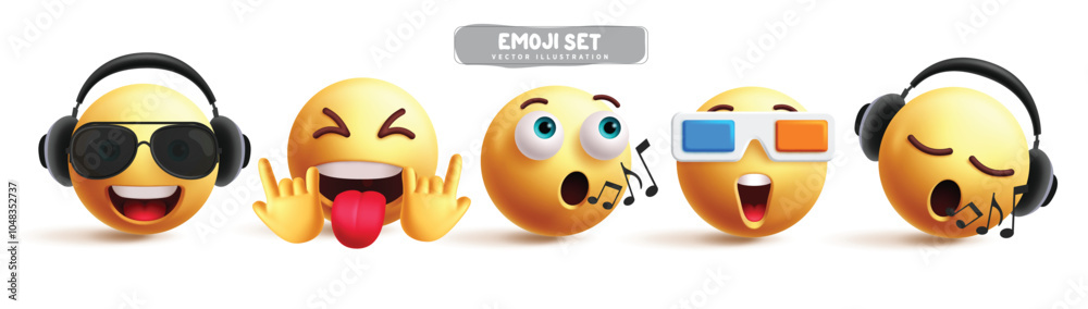 Emoji music emoticon characters vector set. Emoticons 3d character in ...