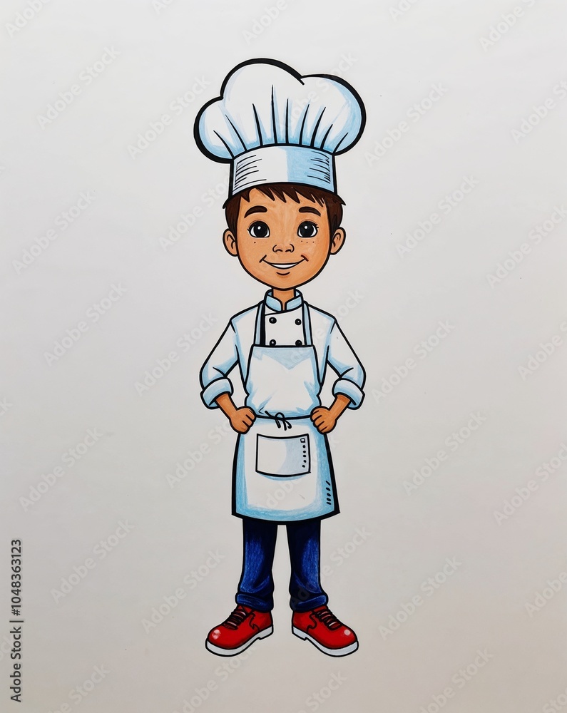 Hand drawing clipart of a boy chef wearing a chef's hat and apron on ...
