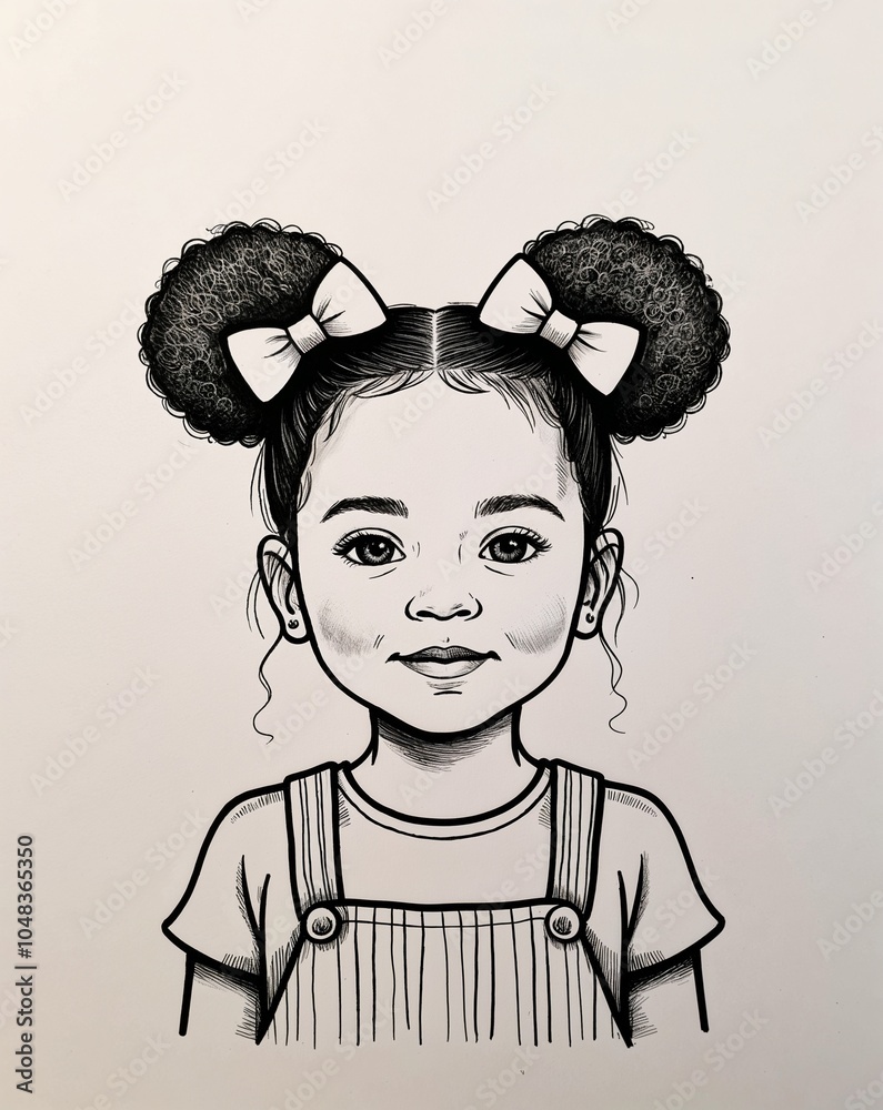 Hand drawing clipart of a little girl with big bows in her hair on ...