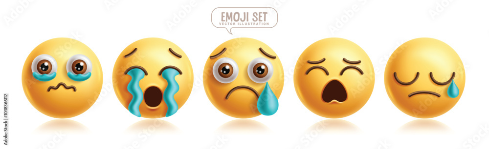 Emoji crying emoticon characters vector set. Emojis 3d icon character ...