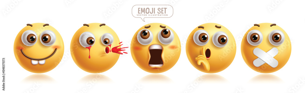 Emoji 3d emoticon character vector set. Emoticons facial expression in ...