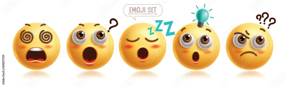 Emoji emoticon 3d character vector set. Emoticon facial expression in ...