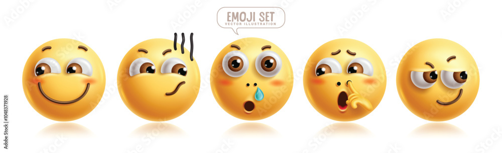 Emoji bored 3d characters vector set. Emojis yellow icon character ...