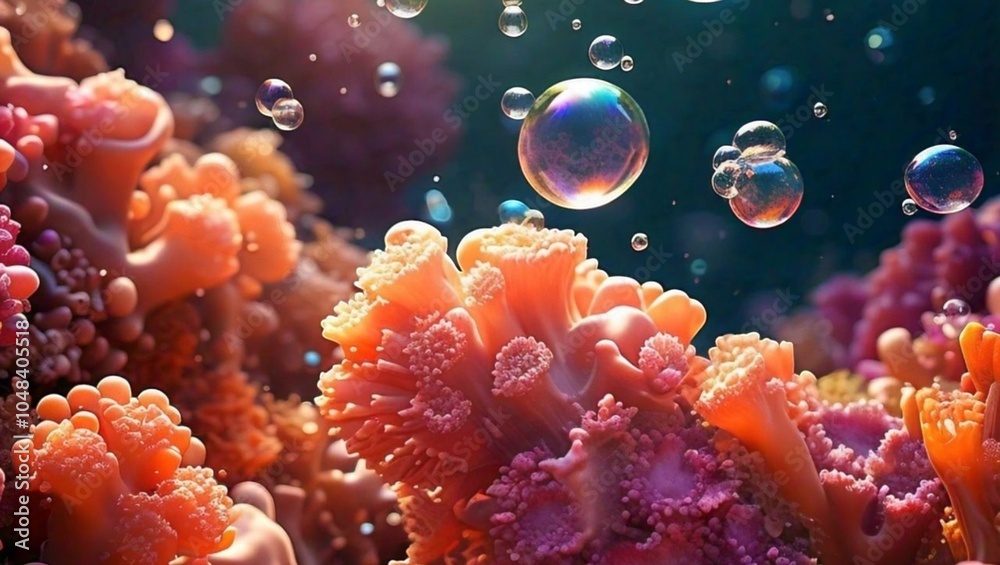 Vibrant underwater scene with colorful coral reefs and fish swimming ...