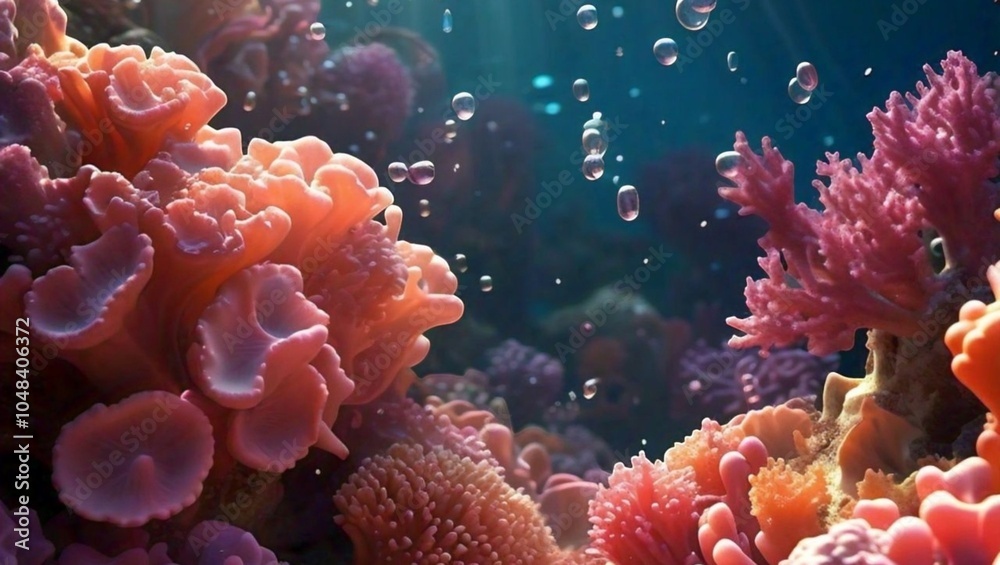 Vibrant underwater scene with colorful coral reefs and fish swimming ...