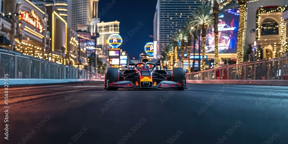 Foto de Stock Formula One Car Racing on the Las Vegas Strip at Night ...