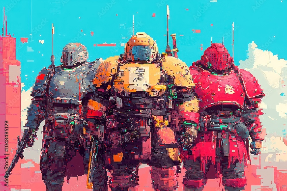 Pixelated Armor Showcase, intricately designed suits of armor in ...