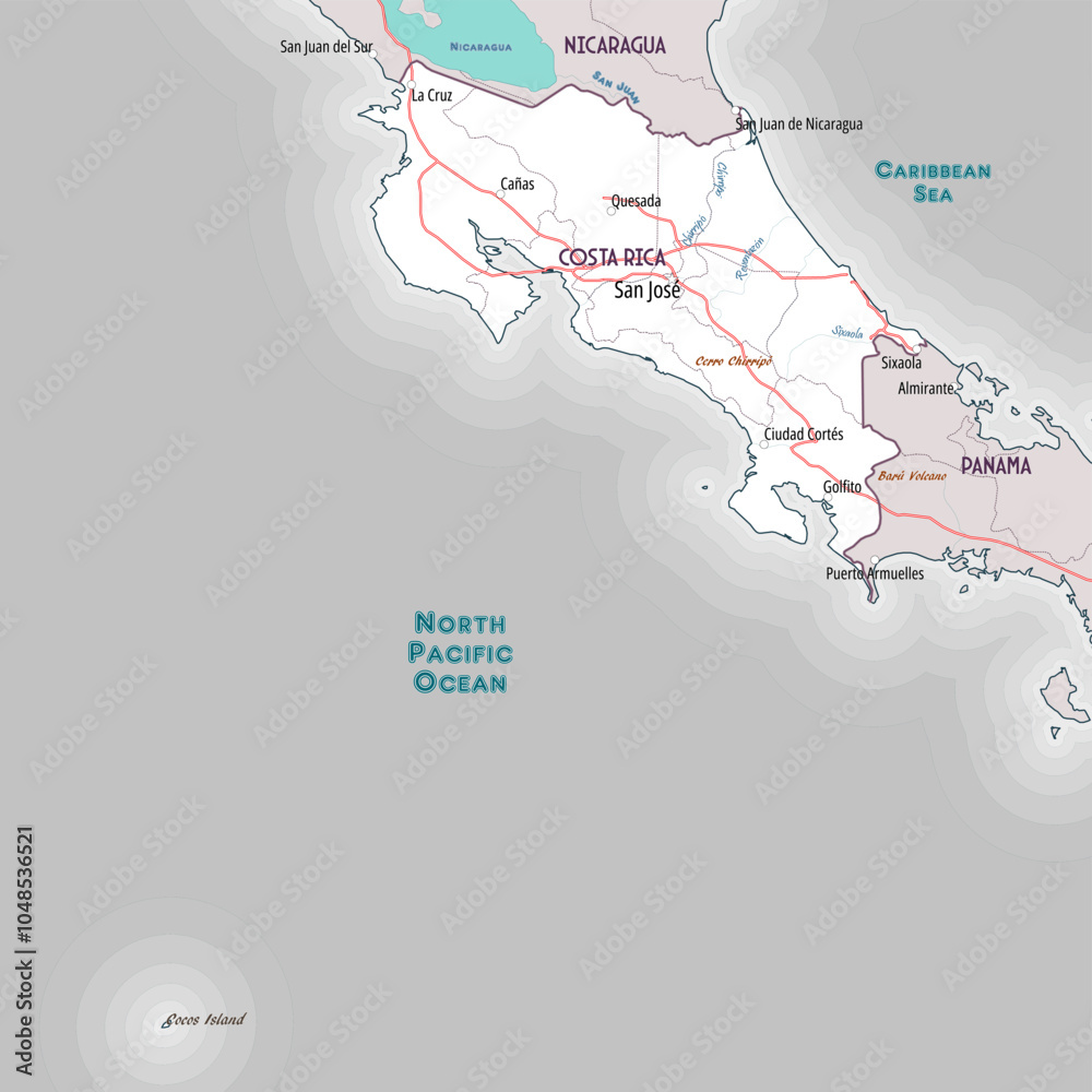 Simple outline map of Costa Rica coloring page Stock Vector | Adobe Stock