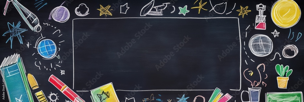 Educational Whiteboard Sign Set, doodle border design, three PNG files ...