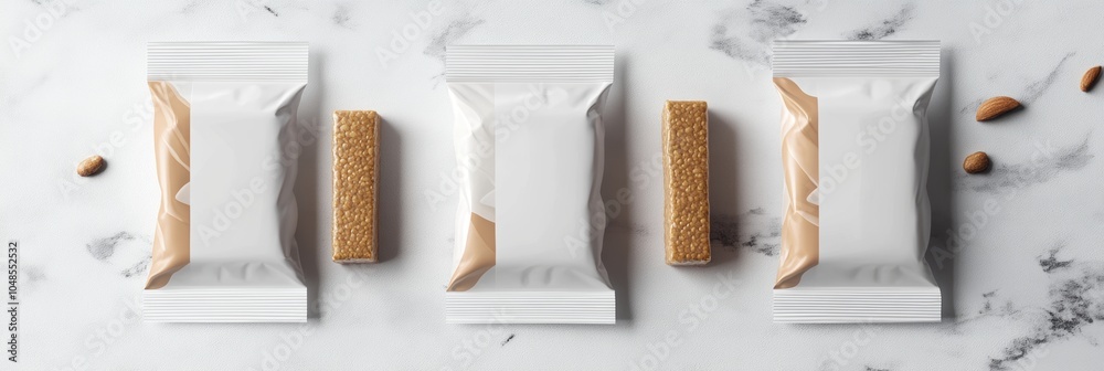 Minimalist snack bar packaging mock-up, paper texture, set of three ...