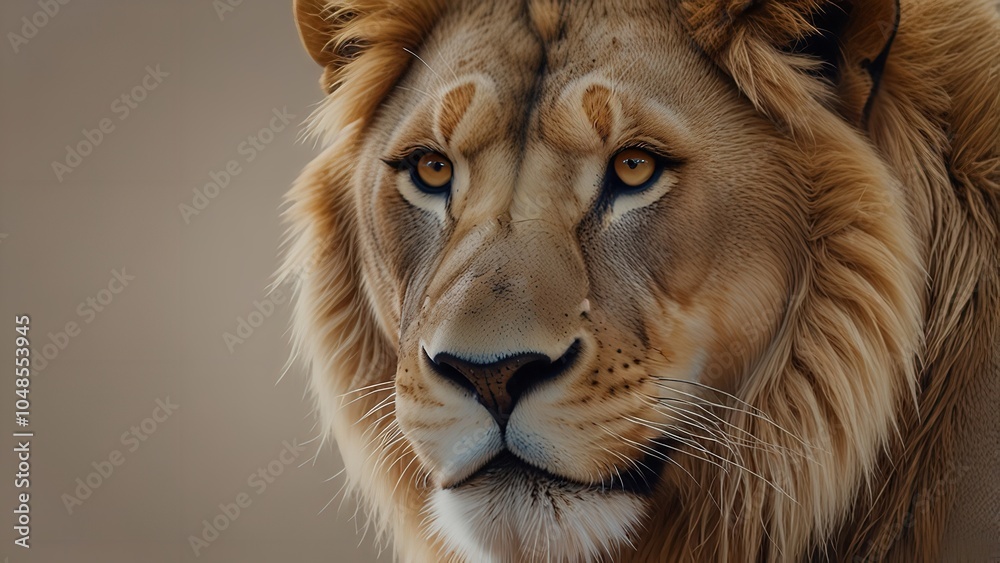 A lion with simple, clean lines and geometric shapes to depict its form ...