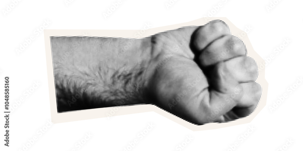 Trendy halftone collage element hand fist male protest. Element cut out ...