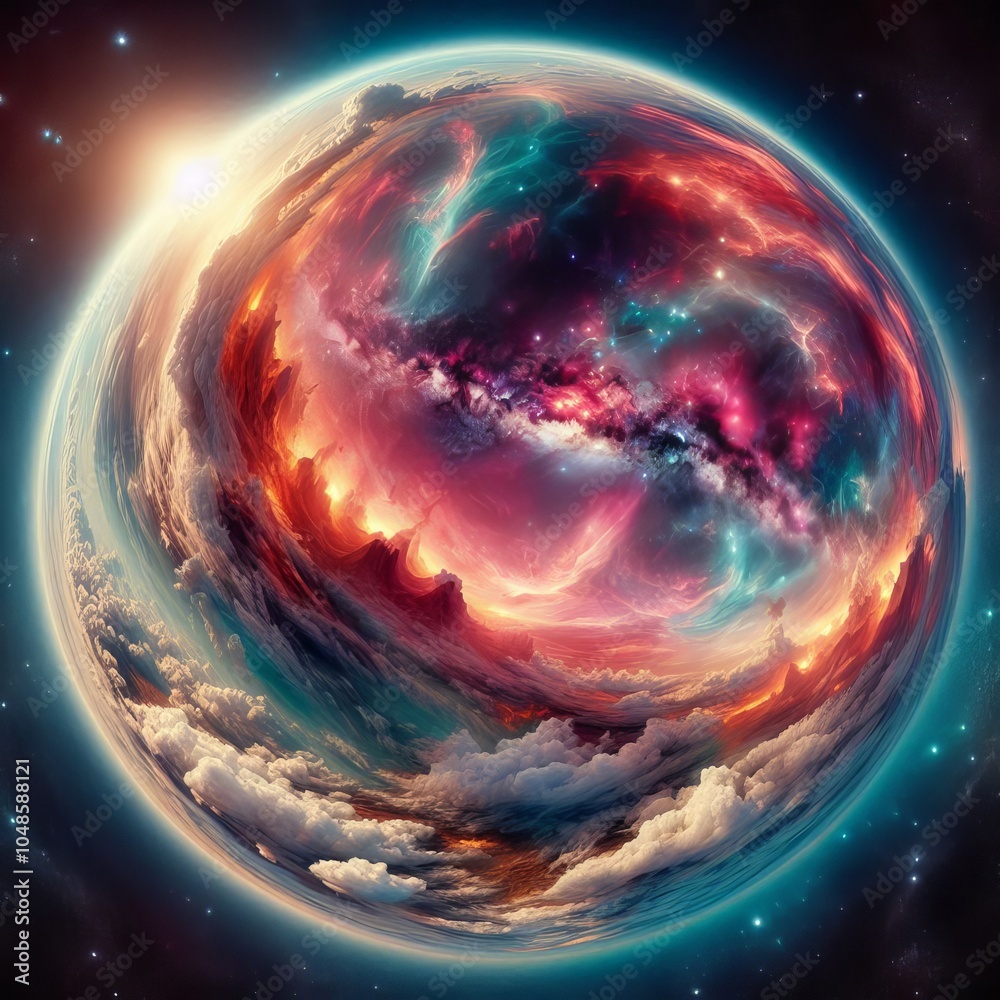 360 degree equirectangular projection space background with nebula and ...