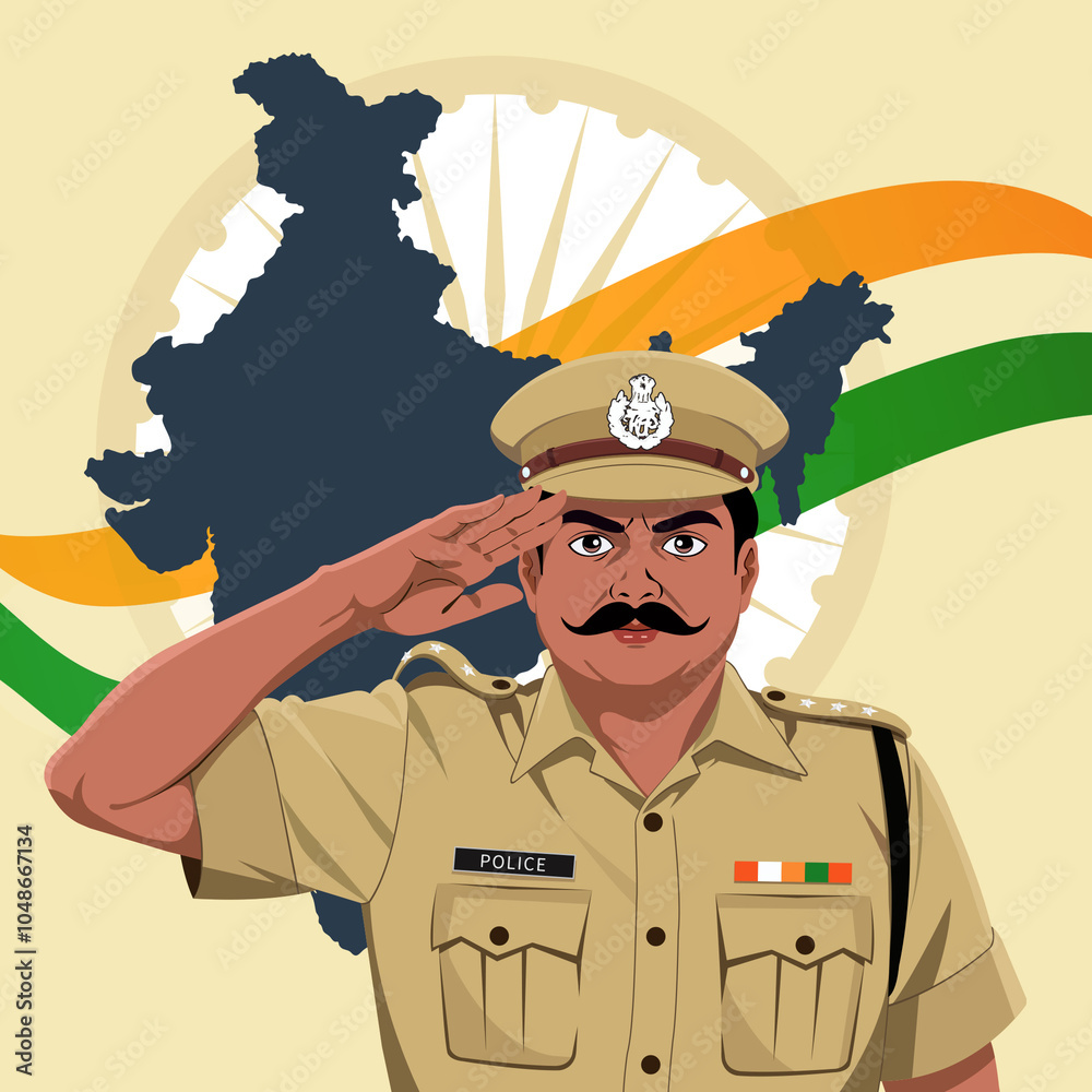 Indian police officer salute in uniform front view vector illustration ...