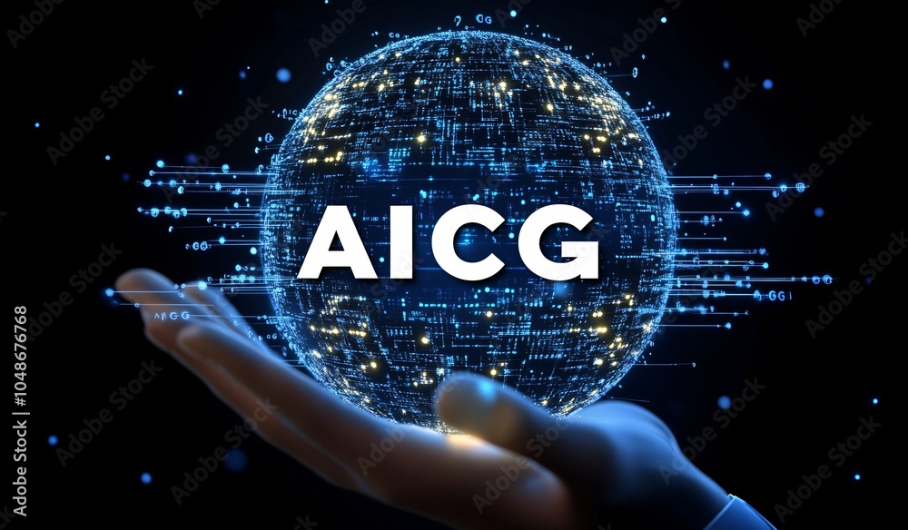 3D logo of the phrase "AICG" written in white on a blue background ...