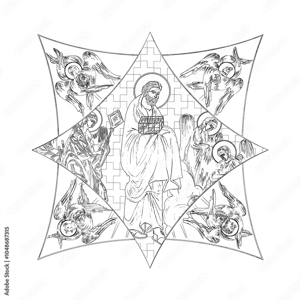 Righteous Joseph (name english). Cross dome with 4 apostles, angels and ...