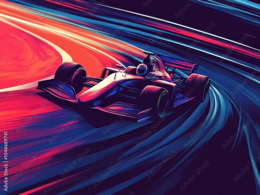 sleek formula 1 car racing around a sharp bend, captured in dynamic ...
