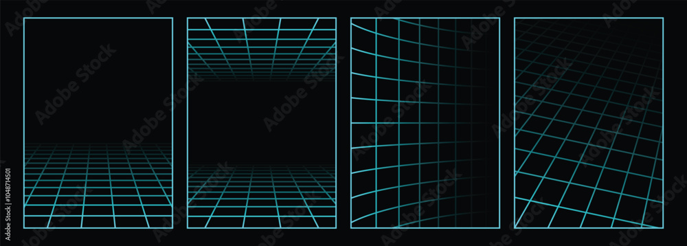 Perspective grid background wireframe geometry vector design element illustration set isolated ...