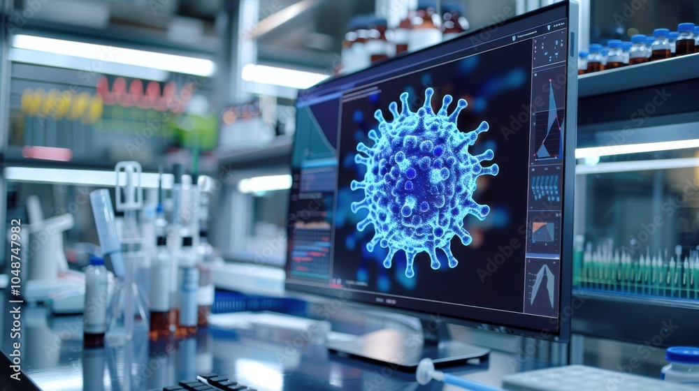 Stock-Foto „High-resolution 3D model of a virus being engineered for ...