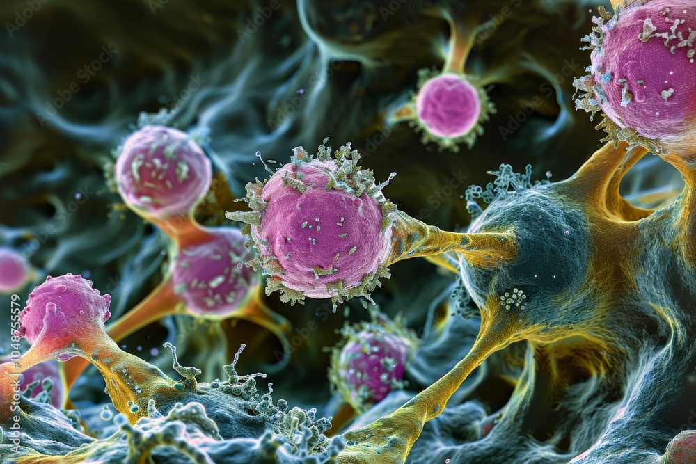 Microscopic View: A detailed image of cancer cells under a microscope ...