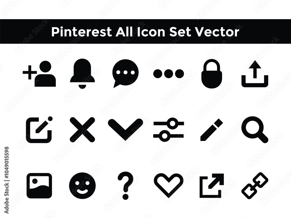 Pinterest all icon and logo set vector icon design symbol. Ui app ...