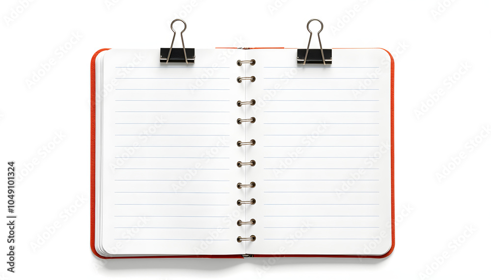 Blank notebook page with bulldog clips design element isolated with ...