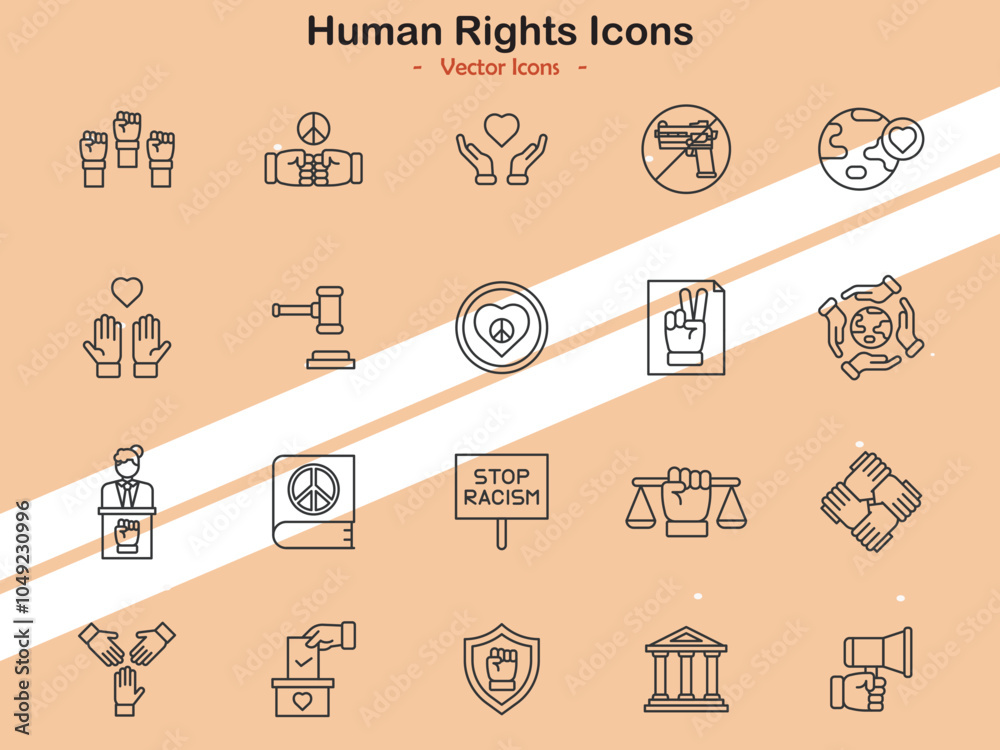 Icons representing human rights symbols and advocacy themes Stock ...