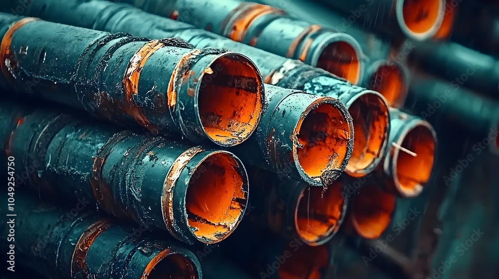 Stacks of brightly colored PVC pipes drying in rows after the extrusion ...