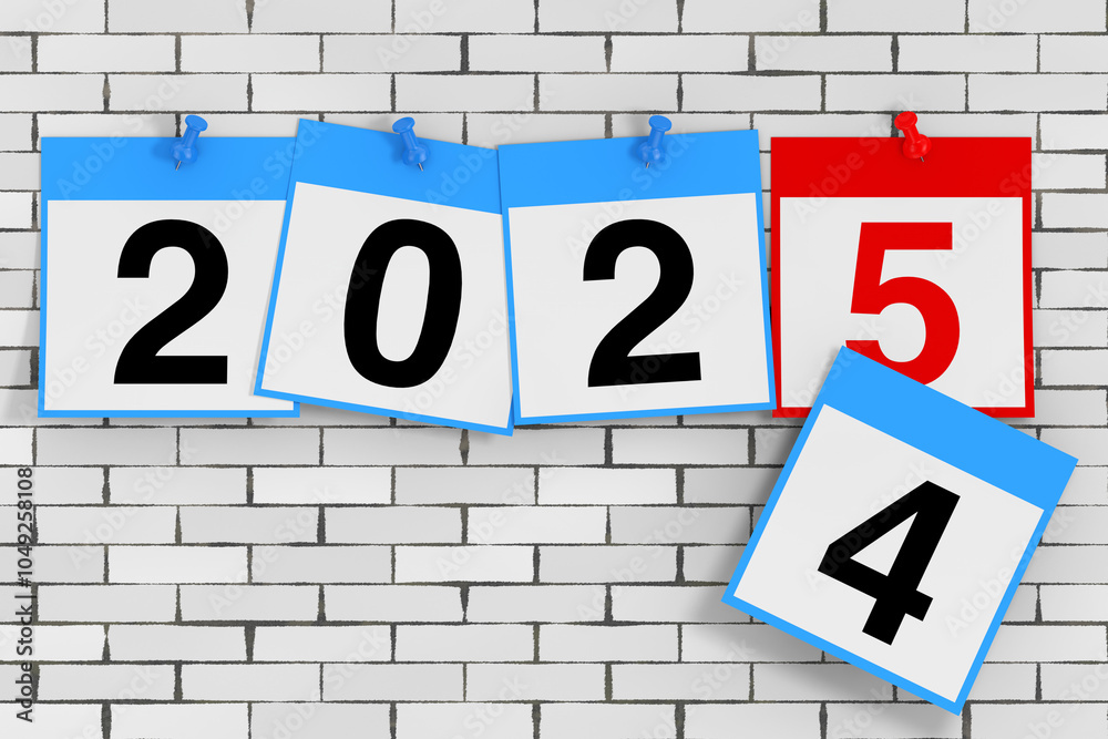 New 2025 Year Start Concept. Calendar Sheets with 2025 New Year Sign. 3d Rendering Stock ...
