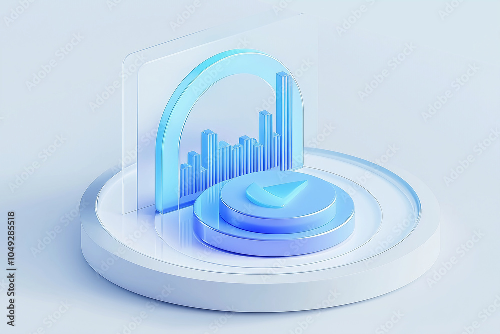 Data charts icon, 3d icon, ui ux, blue and white, transparent frosted ...