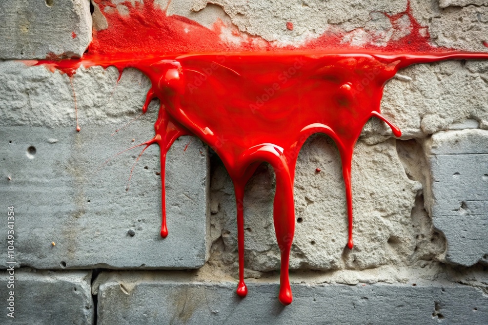 A glob of bright red slime oozes out of a crack in the wall, gloopy ...