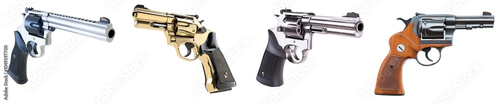 Vintage hand gun. Revolver pistol set collection on transparent cutout ...