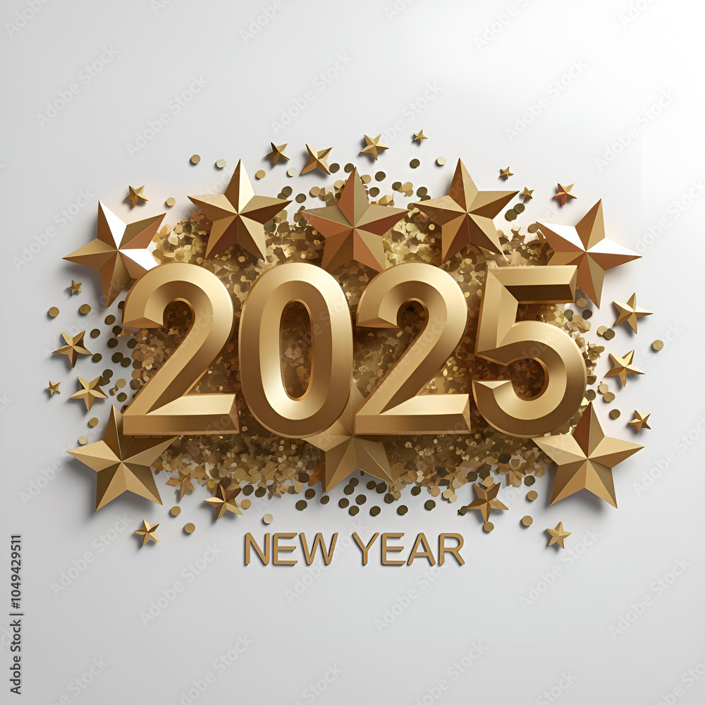 "Happy New Year 2025 with Gold Stars and Confetti Background, 2025 ...