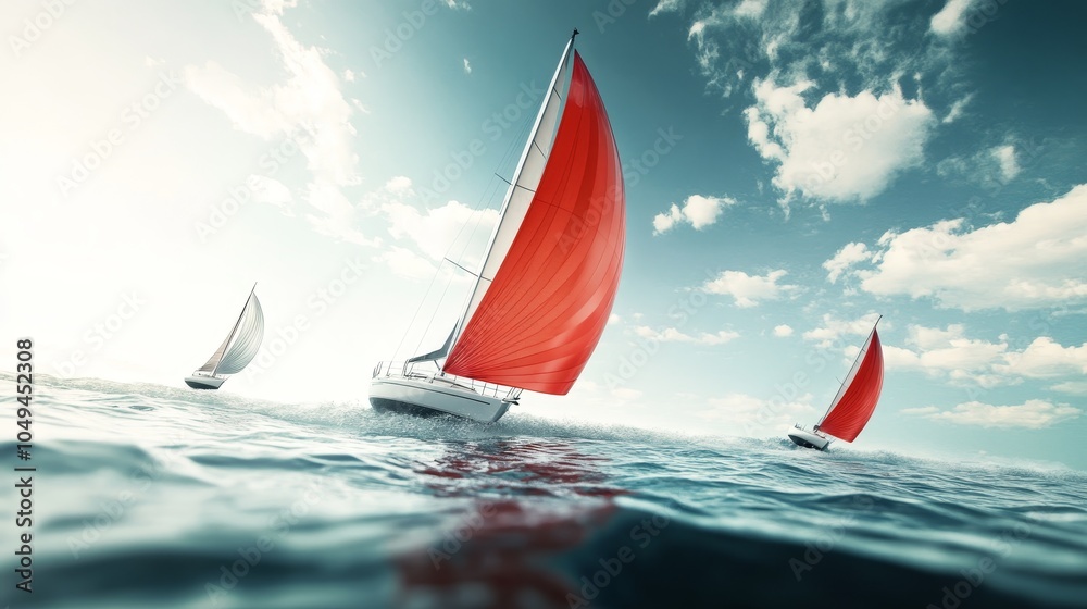 Sailing Regatta Action, vibrant boats competing on expansive water ...