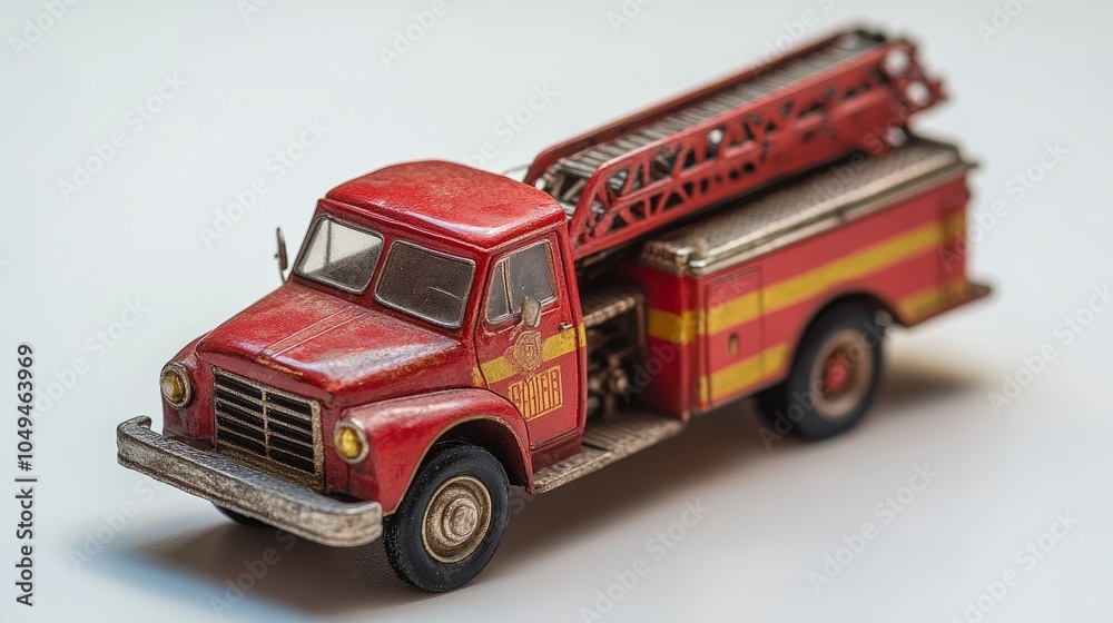 Vintage red fire truck toy model with ladder and details Stock ...