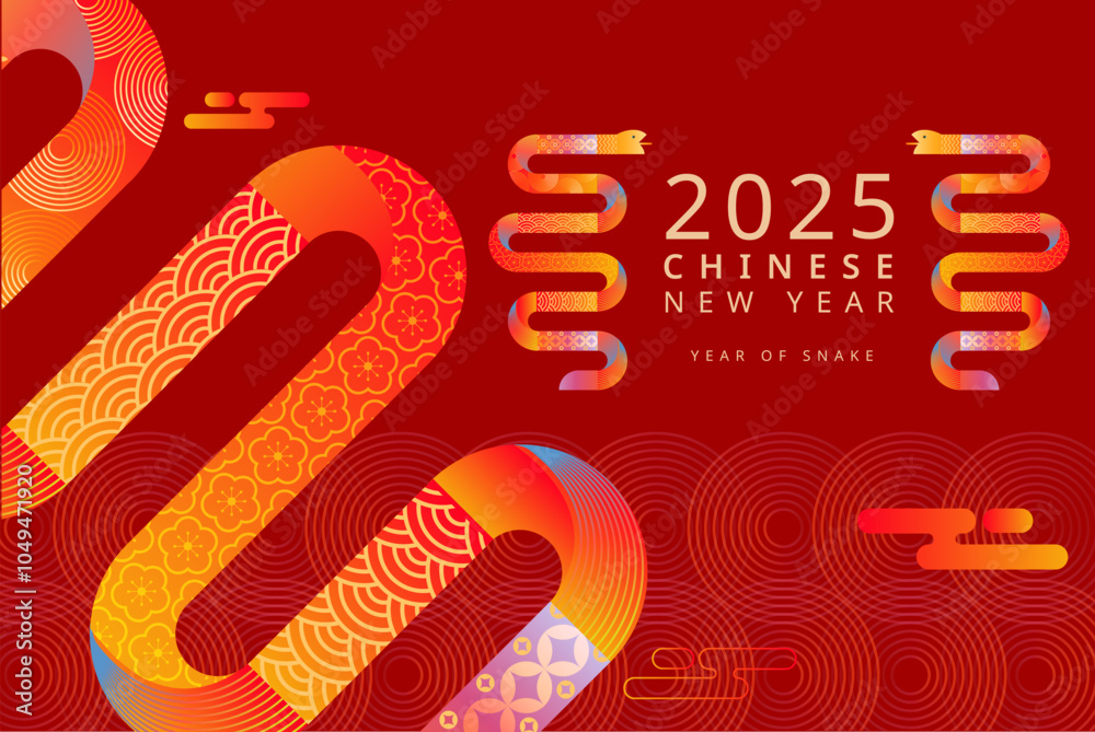vector chinese new year 2025 year of snake, Traditional and modern design, card and background ...