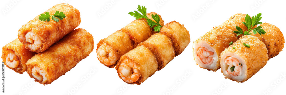 Golden crispy prawn rolls delight, collection, clipart, isolated on ...