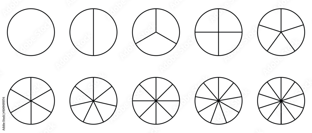Segments on Divided circle set of 10 piece, Circles with sections set ...