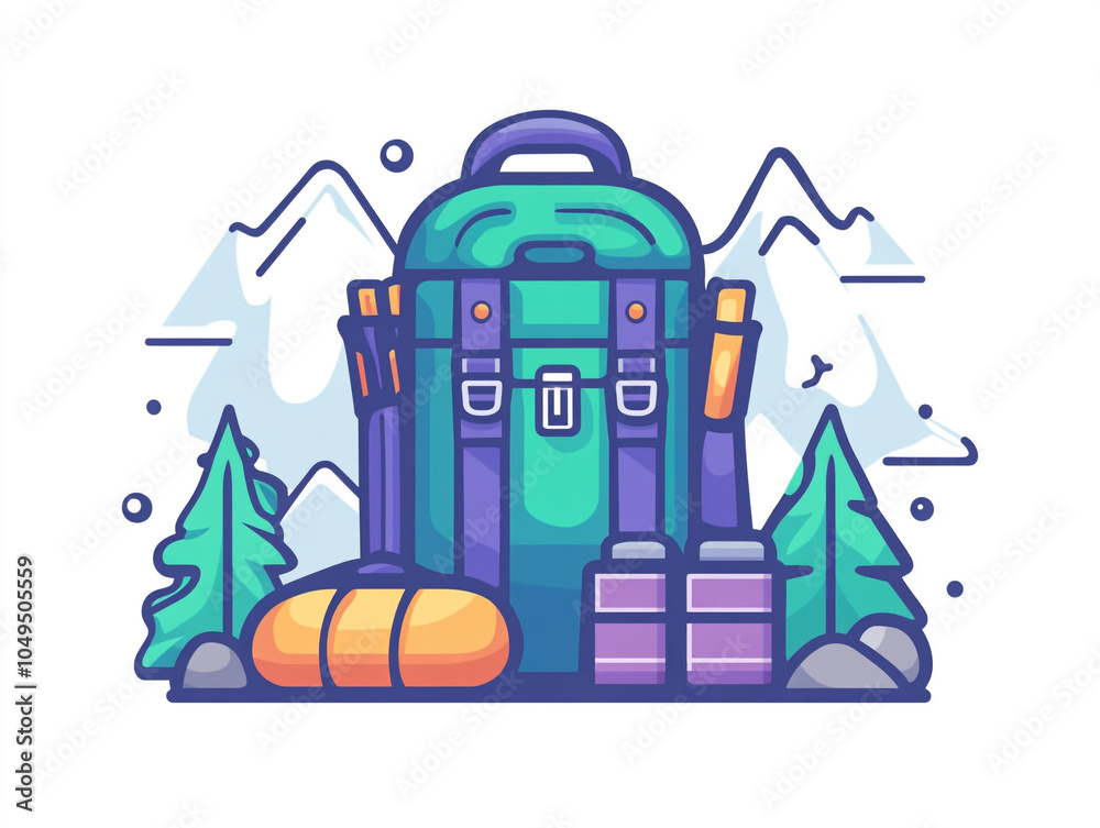 Hiking backpack icon in a line art style, flat design with simple ...