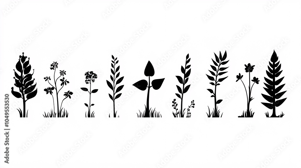 2410_035.simplified plant evolution diagram, black pictograms on white ...