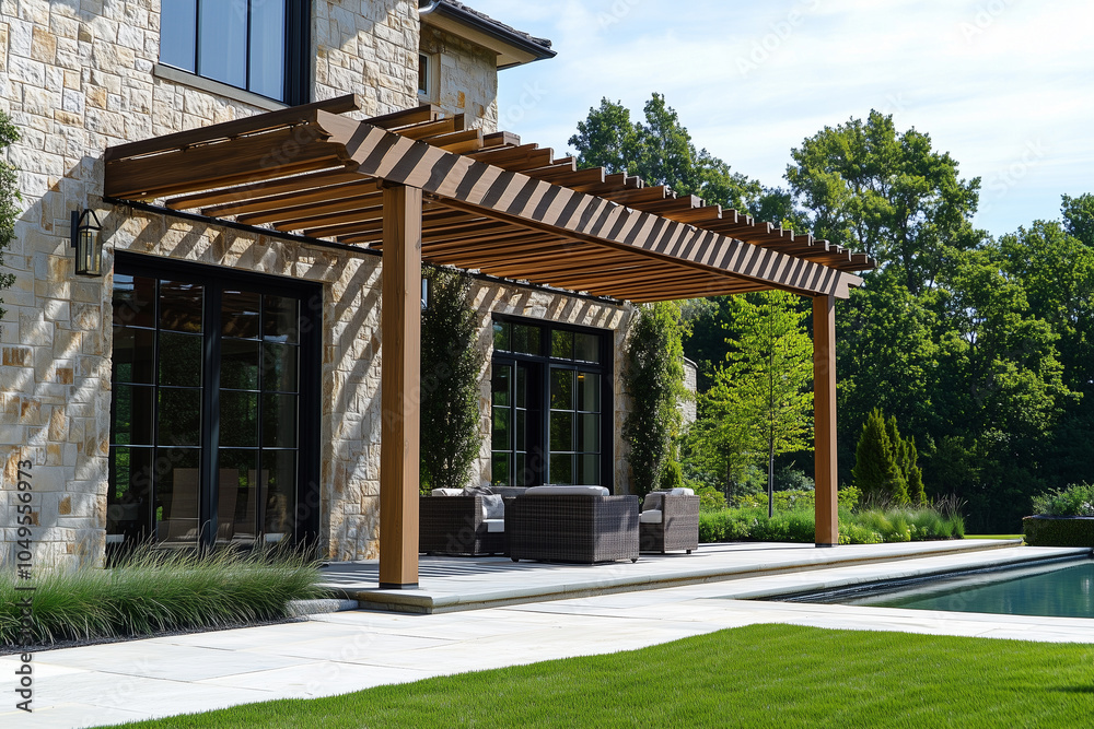 Contemporary tuscan style stone house with modern wooden terrace ...